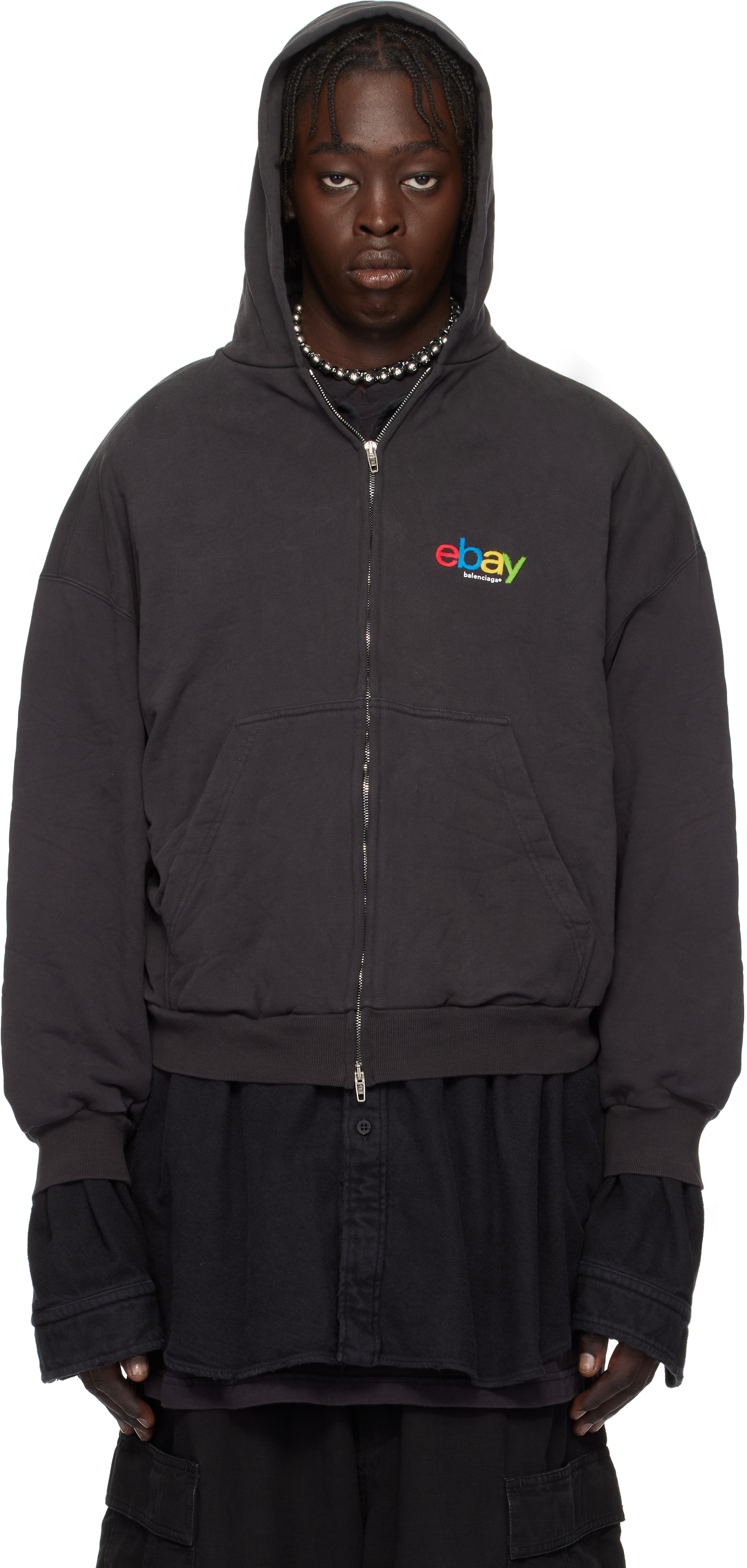 Balenciaga Ebay Edition Zip-Up Hoodie - Washed Black | Editorialist